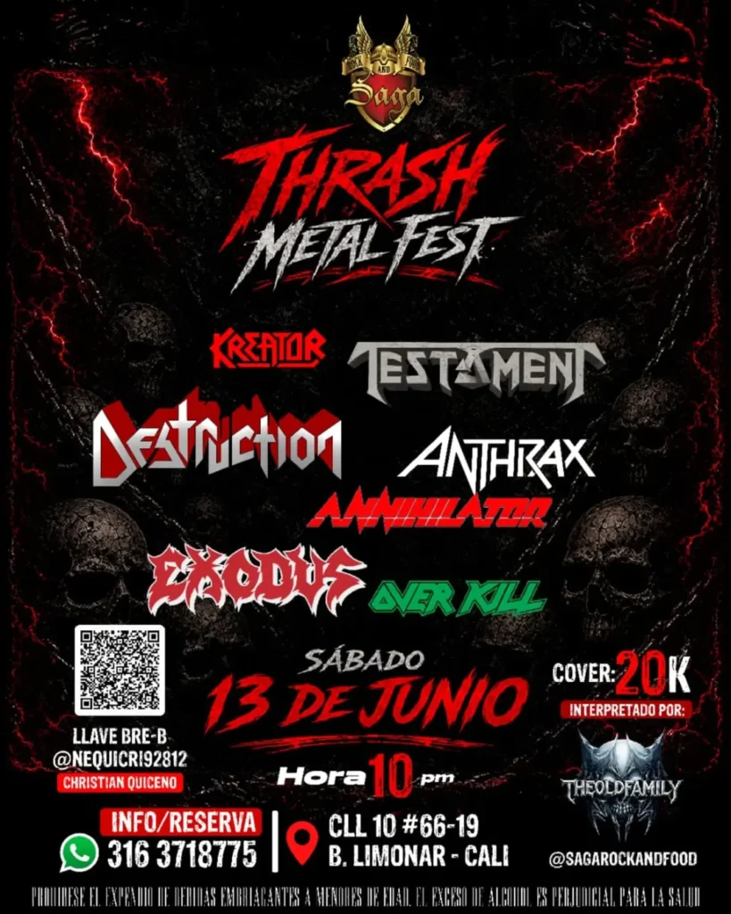 THRASH METAL FEST — SAGA ROCK & FOOD - junio 11, 2026 en Cali | ViveCali